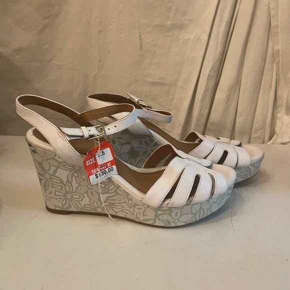 Clarks | Shoes | Clarks White With Silver Floral On Wedge Heels Size 95 ...